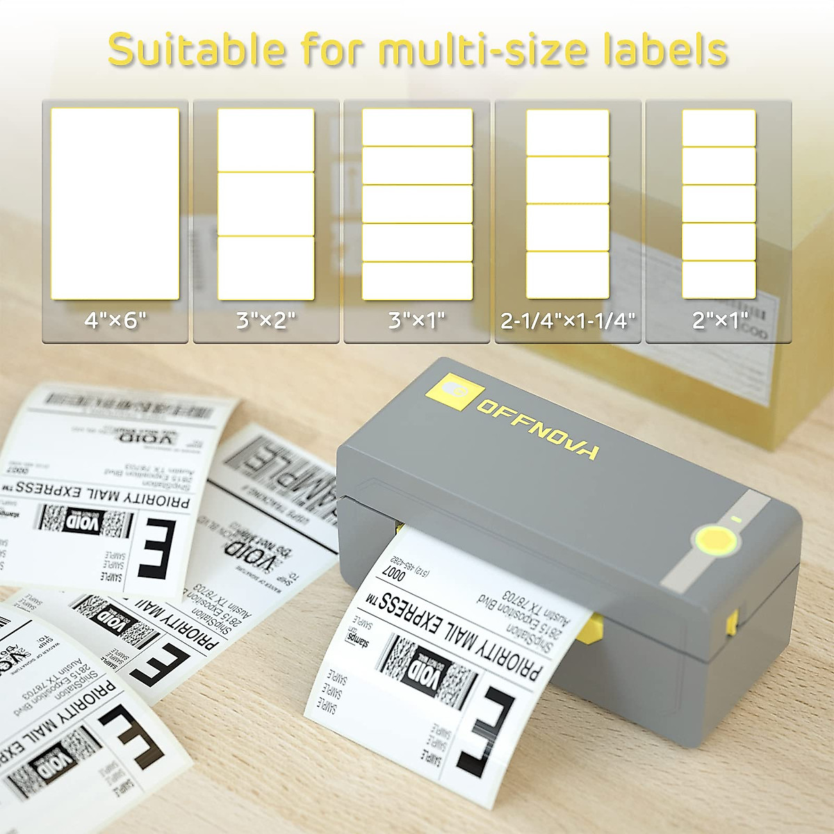 OFFNOVA Thermal Label Printer, 200mm/s High Speed 4" x 6" USB Shipping Label Printer for Small Business, 203 DPI Commercial Grade, Compatible with Mac OS, Windows, USPS, UPS and More