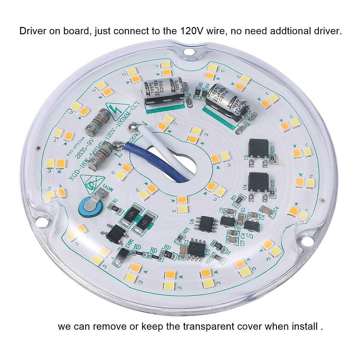 Ledytech 3.93'' LED Retrofit Light Kit for Ceiling Flush Light Ceiling Fan Light Replacement Panel PCB 18W Color Temperature Adjustable 3000K 4500K 6000K 2200LM 120V CRI90 Dimmable