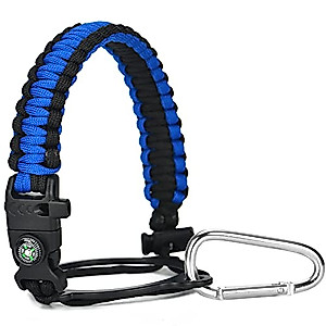 WEREWOLVES Paracord Handle - Fits Wide Mouth Bottles 12oz to 64oz - Durable Carrier, Paracord Carrier Strap Cord with Safety Ring,Compass and Carabiner - Ideal Water Bottle Handle Strap (Black/Blue)