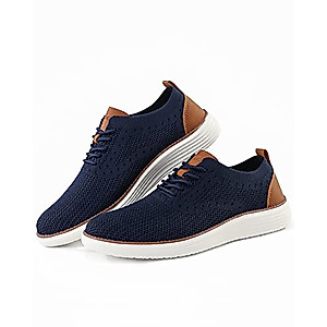 VILOCY Men's Dress Sneakers Oxfords Casual Business Shoes Lace Up Lightweight Walking Knit Mesh Fashion Sneakers Navy,US11 EU44