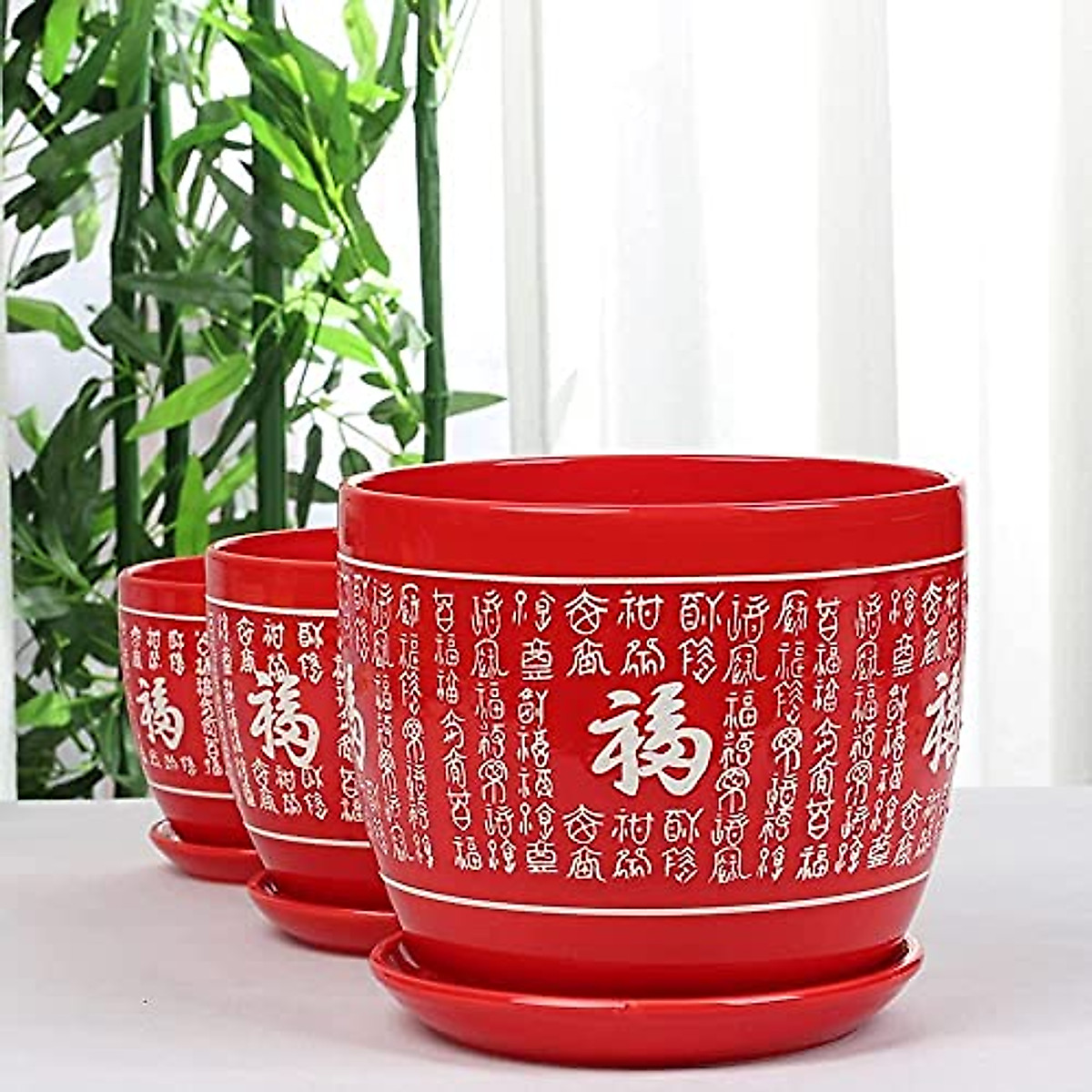 WANIYA1 Chinese Style Big Red Plant Pots Ceramic Succulents Planter Flower Pot Plant Containers Home Decoration Cylinder Planter Outdoor Garden Bonsai Pots Gardening Flower Pots (Size : 21cm)