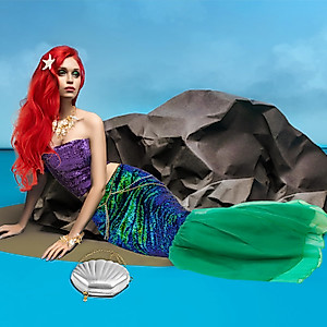 Toulite 8 Pcs Halloween Mermaid Costume for Women Sequin Top Skirt Wig Shell Bag Jewelry Set for Mermaid Cosplay(X-Large)
