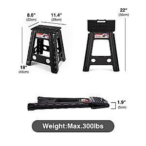 ACSTEP 18 Inch Folding Step Stools for Adults and Kids, Non-Slip Foldable Plastic Collapsible Stepping Stool with Handle Holds Up to 300 LBS Dot Black (1 Pack)