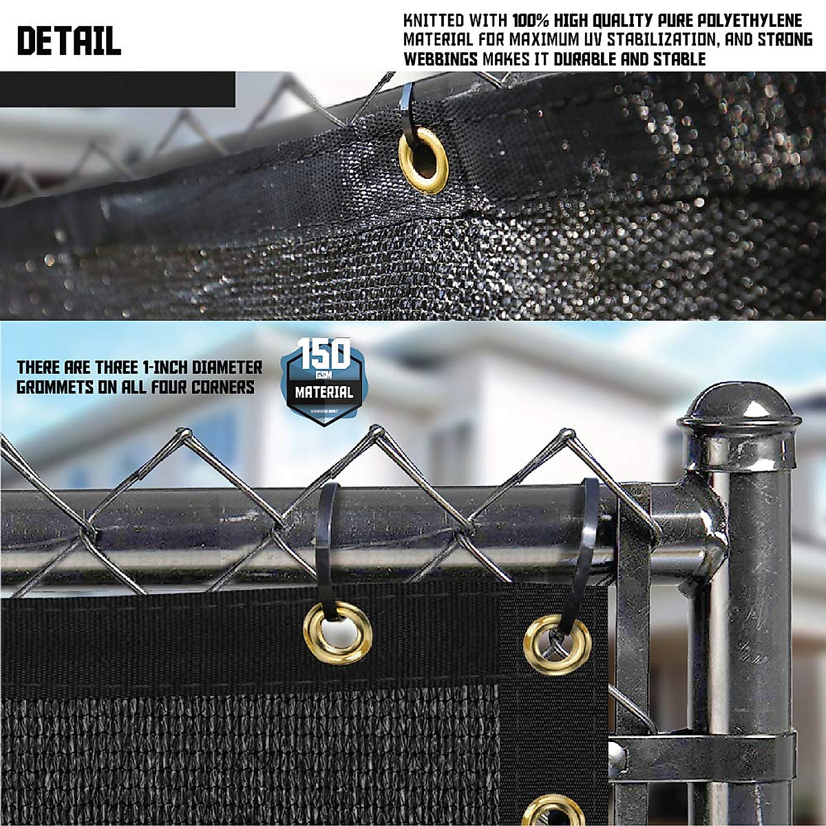 TANG Sunshades Depot Privacy Fence Screen Black 4' x 25' Heavy Duty Commercial Windscreen Residential Netting Fence Cover 150 GSM 88% Blockage with Excellent Airflow 3 Years Warranty