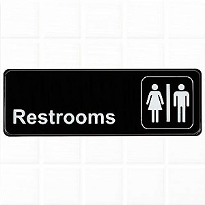 Restrooms Sign - Black and White, 9 x 3-inches Restrooms Sign for Door/Wall, Restroom Signs/Bathrooms Signs by Tezzorio