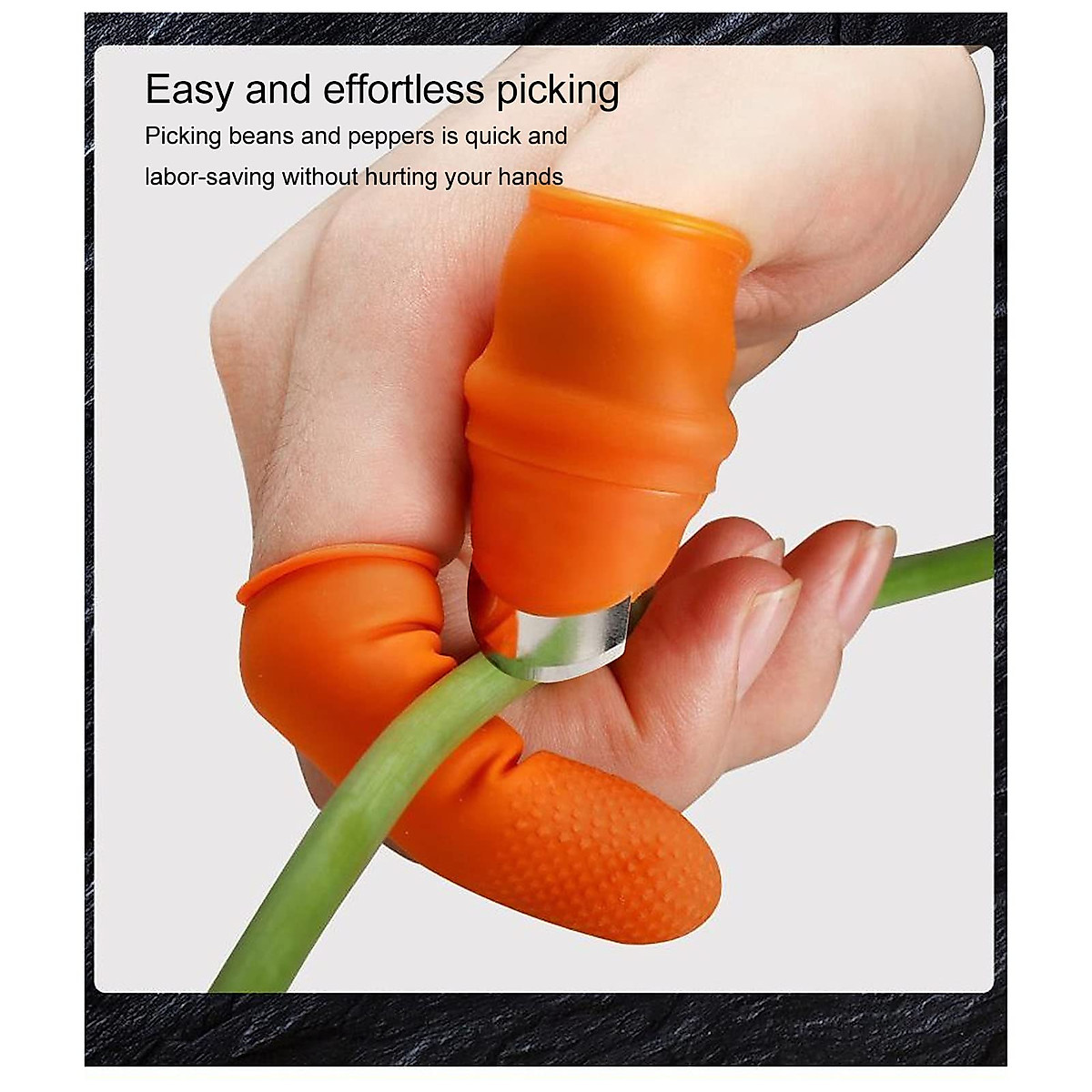 Kuuleyn Silicone Finger Knife, Gardening Thumb Knife, Silicone Thumb Knife Stainless Steel Thumb Knife Picker for Peel Pick Vegetables Pepper Beans(Machete Model-Large+Small)