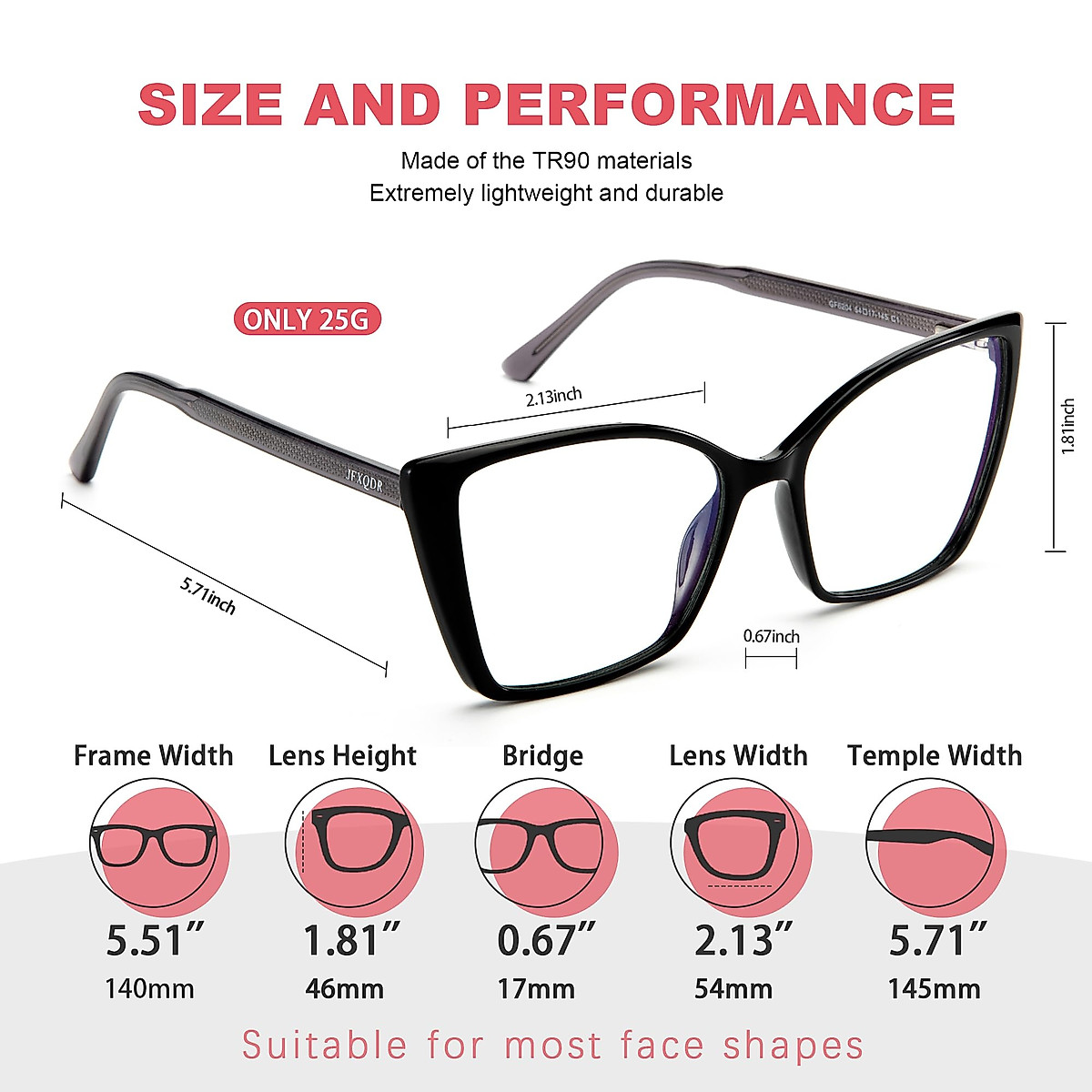 JFXQDR 2 Pack Women's Oversized Blue Light Blocking Glasses, Trendy Cat Eye Computer Gaming Eyeglasses Anti Eyestrain & UV Glare RF6204 (Black + Clear Cateye Frame)