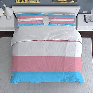 Duvet Cover Sets Full -Transgender Pride Flag-Bedding Comforter Set Breathable SetsSoft Microfiber 3 Pcs
