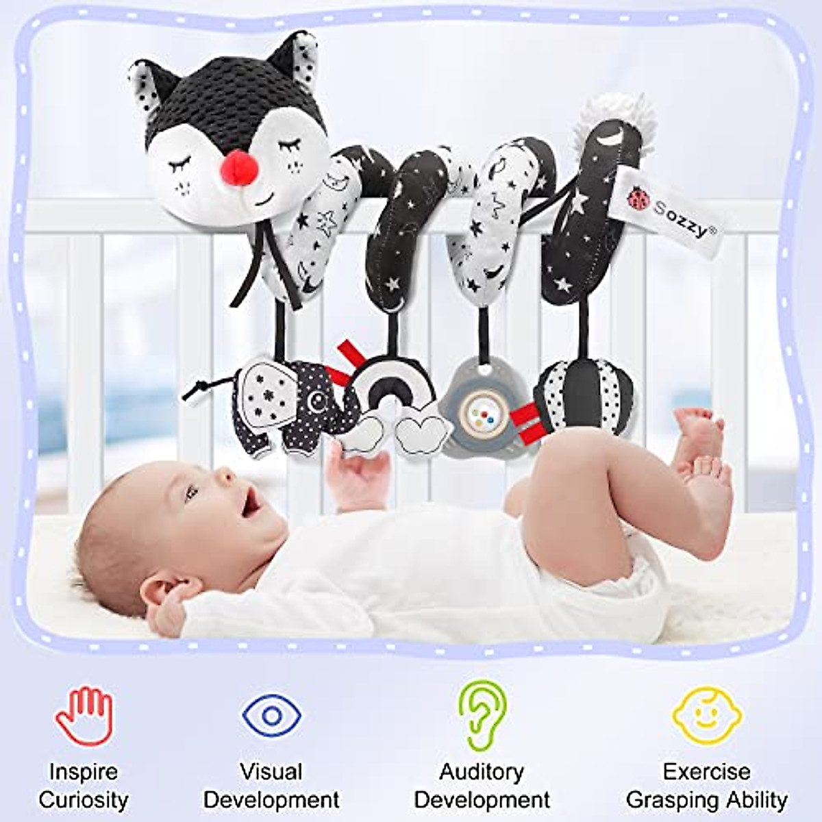 FPVERA Car Seat and Stroller Toys - Black and White Car Seat Toy High Contrast Baby Toys, Baby Plush Spiral Activity Toy for Crib Mobile, Newborn Sensory Toy Best Gift for 0 3 6 9 12 Months Infants