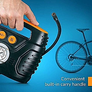 Kensun AC/DC Power Supply Portable Air Compressor Pump with Analog Display to 100 PSI for Home (110V) and Car (12V), Tire Inflator with Adaptors for Cars, Trucks, Bicycles, Balls