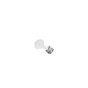 925 Sterling Silver Labret Nose Ring Stud Bioflex Post 1/4" 6mm Post 2.5mm Aqua CZ 18G