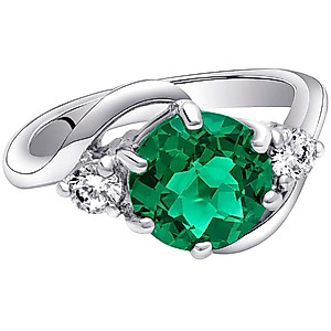 PEORA Simulated Emerald Ring in Sterling Silver, Round Shape, 8mm, 1.75 Carats total, Size 7
