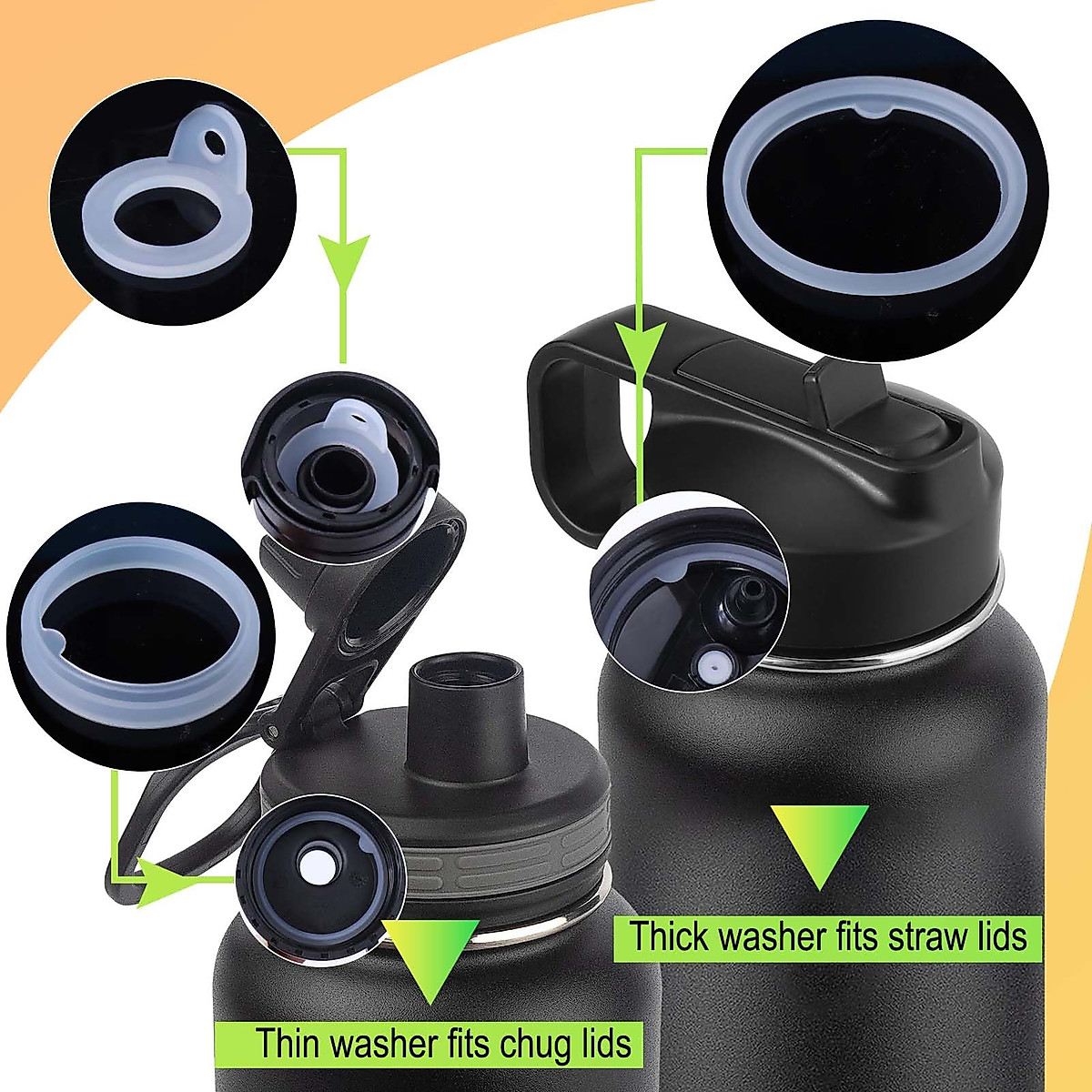 Palksky 9pcs Silicone Water Bottle Gasket Replacement for Thermoflask 24oz/32oz/40oz/64oz Insulated Stainless Steel Water Bottle Lid with Tweezers for Water Bottle Straw Lid, Chug Lid & Chug Spout