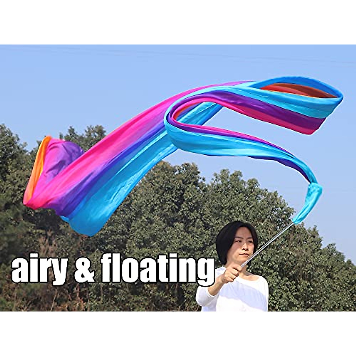 Winged Sirenny Silk Throw Streamer 98" (250cm), Church Worship Praise Prophetic Dance Banner with Rod, Flowing Rhythmic Playsilk (Rainbow 2)