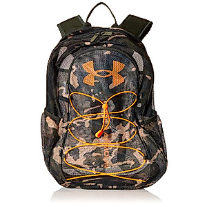 Under Armour Kids' Hustle Mesh Backpack, (310) Baroque Green / / Blaze Orange, One Size Fits Most