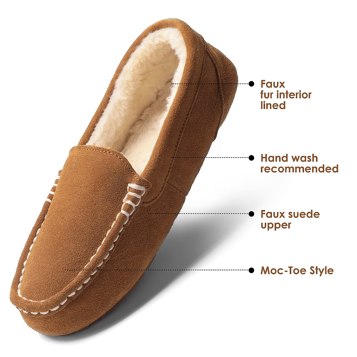 DREAM PAIRS Women's Fuzzy House Slippers Cozy Faux Fur Micro Suede Moccasins Slip on Loafer Shoes for Indoor and Outdoor,Size 6.5-7,Chesnut,AUZY-01