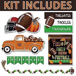 Fall Decor - Football Tiered Tray Decor Bundle 6 PCS - Fall Decorations for Home, 4 Football Wooden Signs - Wood Beads Garland - Mini Wooden Banner - Farmhouse Home Autumn Harvest Table Shelf Decor