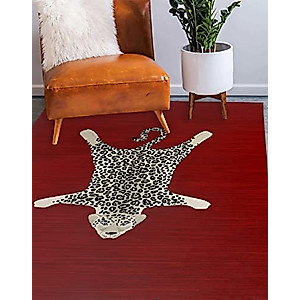 SIYON Cheetah Leopard Print Area Rug for Bedroom Minimalist Non-Slip Living Room Floor Rugs Washable Reversible Dining Room Accent Rugs Red Home Office Throw Mat 4x6 Fur Kitchen Runner Mat