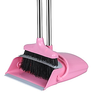 Pink Broom and Dustpan Set, Broom with Dustpan Combo Set for Home Office Kitchen(Pink)