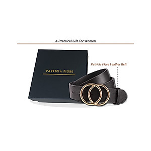 Patrica Fiore Fashion Leather Belt For Women - Design in Italy Double Buckle Belt Leather(M), Black