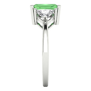 3.0 ct Emerald cut 3 stone Solitaire Green Simulated Diamond Designer Anniversary Bridal Engagement Ring 14k White Gold 6
