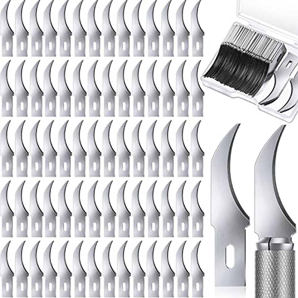 #28 Heavy Duty Concave Carving Hobby Blade, Carbon Steel Knife Blades for Craft Knives Chiseling, Shaving or Cutting Layers, 100 Pieces (Pointed Style,1.77 x 0.35 Inch)