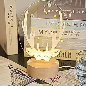MYTH REALM Elk Rechargeable 3D Illusion Night Light with Beech Stand, LED Decoration Lamp, 4 Options Gifts for Kids Friends Family(Elk)
