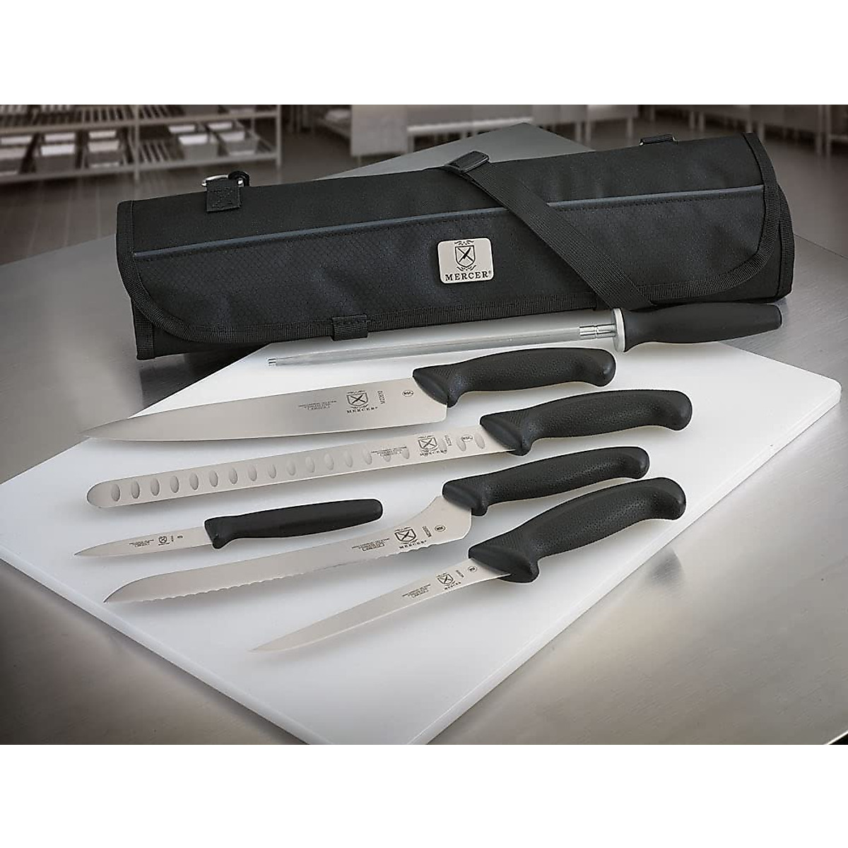 Mercer Culinary Millennia 7-Piece Knife Roll Set,Black