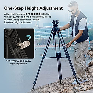 SmallRig AD-100 FreeBlazer Heavy-Duty Carbon Fiber Tripod System, 78" Video Tripod with One-Step Locking System, 360° Fluid Head and Dual-Mode Quick-Release Plate, Max Load 22 lbs for Camera -3989