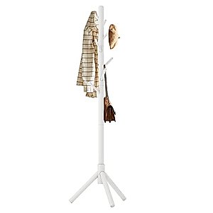 Aibiju Coat Rack Stand, Standing White Coat Rack with 8 Hooks and 3 Height Options, Small Hall Tree Coat Rack, Coat Tree Freestanding Suitable for Kids, Easy to Assemble White YD-1005