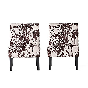Christopher Knight Home Kassi Fabric Accent Chairs, 2-Pcs Set, Milk Cow