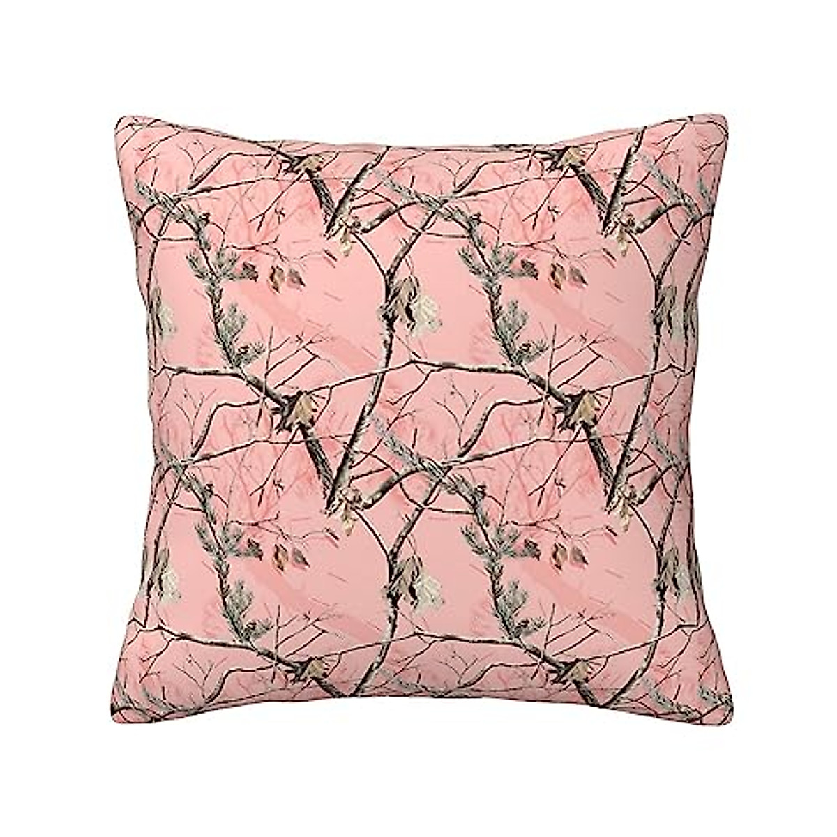 WURTON Pink Leaves Camo Print Throw Pillow Covers, Soft Square Cushion Case,for Sofa, Couch,Bed Chair-18 X 18 Inch
