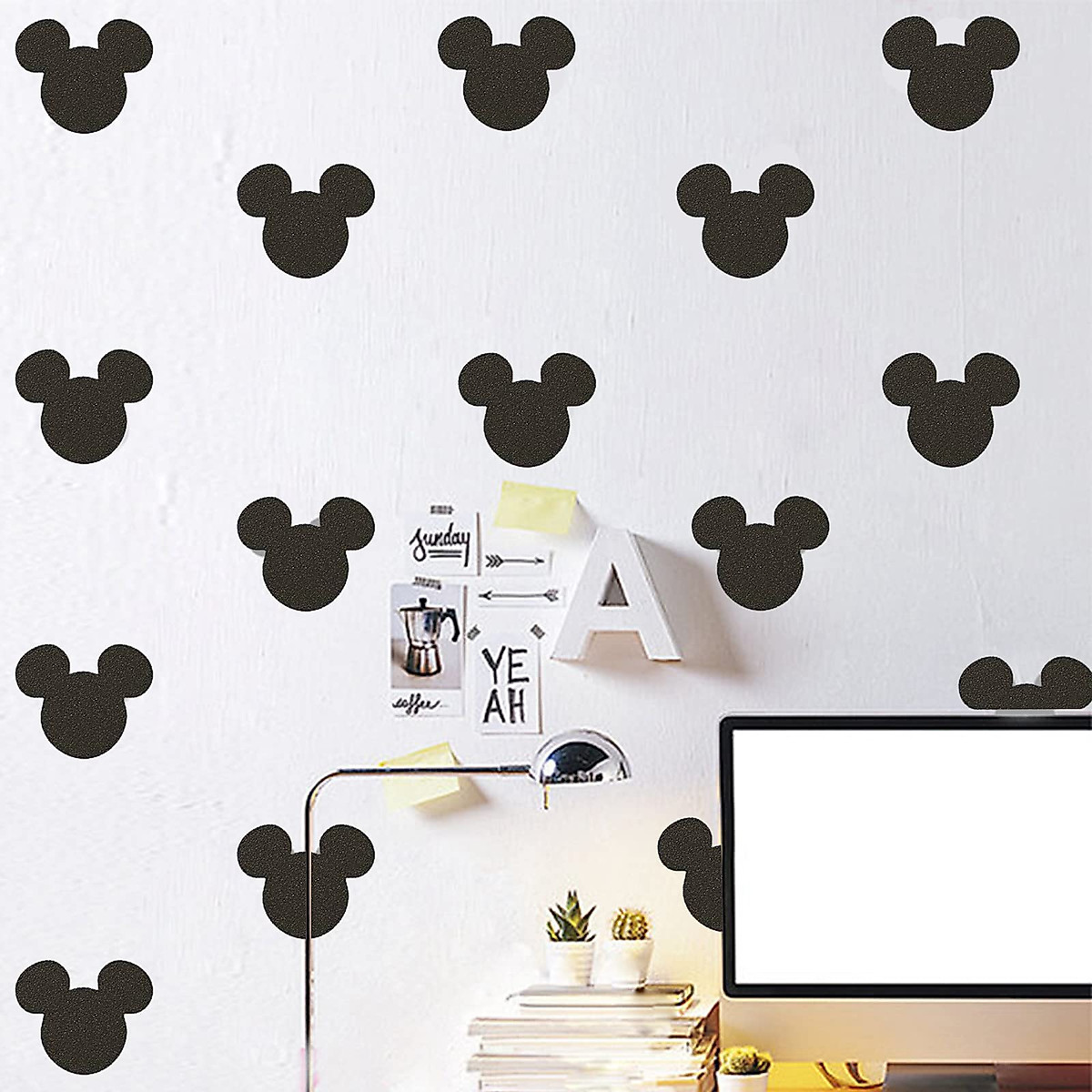 120PCS Black Cartoon Mouse Head Wall Sticker, Cute Animal Wall Decals Removable Mouse Head Wall Sticker for Baby Nursery Kids Room Girls Boys Bedroom