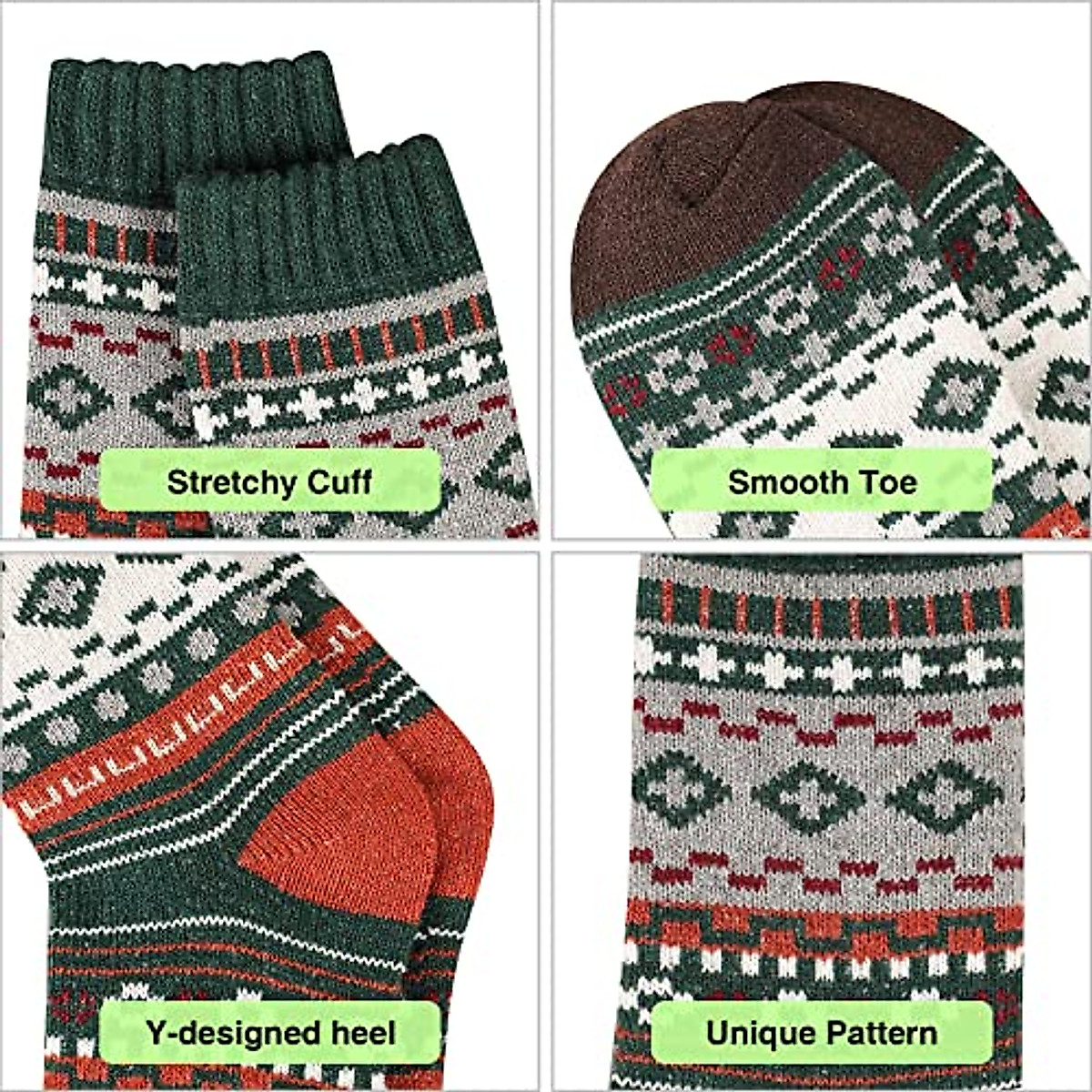 COOVAN Mens Wool Socks 5 Pairs Warm Thick Winter Wool Socks for Men Hiking Cozy Knit Thermal Crew Socks