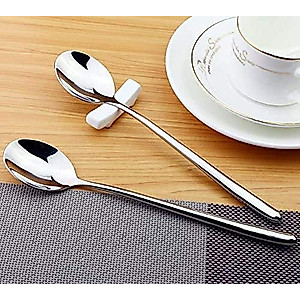 Stainless Steel Spoon,Long handle Great Circle Soup Spoons Korean Long Handled Soup Spoon,Stainless Steel Round handle Bar Spoons Silver Set of 4