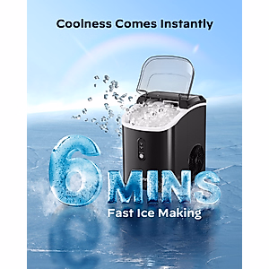 Nugget Countertop Sonic Ice Maker for Home Kitchen Office - Silonn Chewable Pellet Ice Machine with Self-Cleaning Function, 33lbs/24H, Black