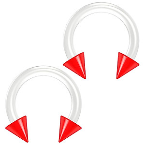 Evonix 2pc 14g Flexible Bioflex Circular Barbell Horseshoe Septum Ring Bioplast Piercing 8mm Spike Red