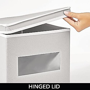 mDesign Large Fabric Stackable Closet Storage Organizer Box, Front Window/Lid for Bedroom, Office, Mudroom Organization, Hold Clothes, Blankets, Linens, Jane Collection, 4 Pack, Light Gray/White