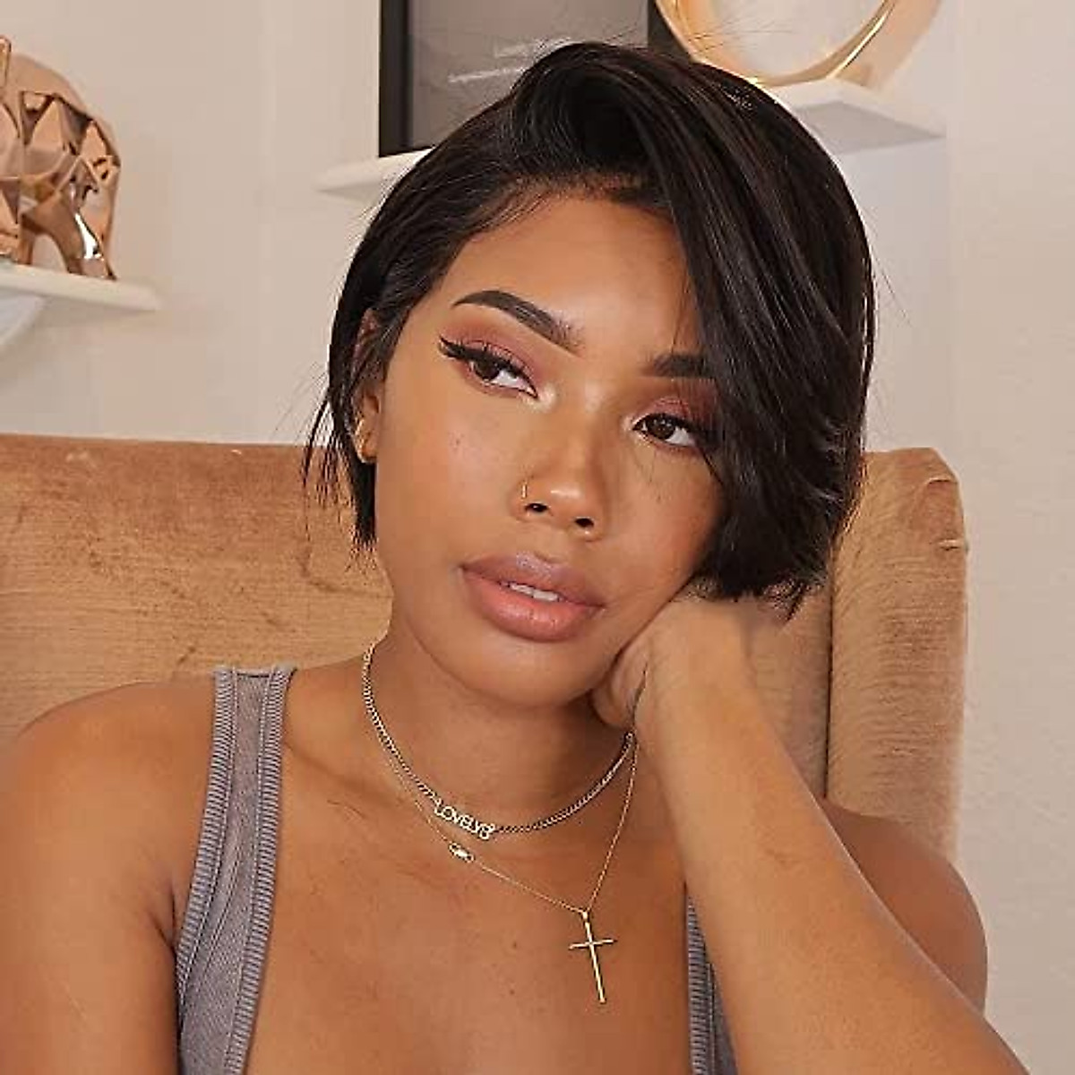 west kiss Pixie Cut Wig Short Lace Front Wigs for Black Women 13x4 Lace Front Wigs human hair 180 density Pre Plucked With Baby Hair Natural Hairline 8 inch