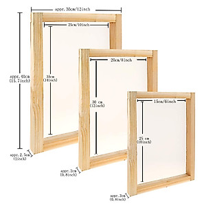 Caydo 23 Pieces Screen Printing Starter kit Include 3 Different Size of Wood Silk Screen Printing Frame with Mesh, Screen Printing Squeegees, Inkjet Transparency Film, Ink Knife, and Mask Tape