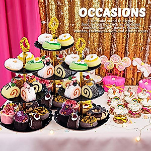 4 Sets 3 Tier Plastic Cupcake Stand Dessert Plates Mini Cake Fruit Candy Display Tower Reusable Tiered Snack Serving Tray Black Gold for Wedding Tea Party Decor