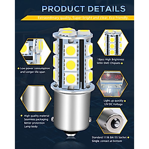 UNXMRFF 1156 LED Bulb White Super Bright 1073 1003 BA15S 7506 1141 LED Bulbs 5050 18-SMD Replacement for 12V RV Interior Ceiling Dome Light/Travel Trailer/Boat Indoor/Camper Light Bulbs (Pack of 6)