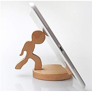 Cool Guy Cell Phone Stand for Desk, Free Hands Wooden Desk Phone Holder Desktop Accessories, Mount for iPhone Smartphones and Tablets，Great for Daily Use or Gift