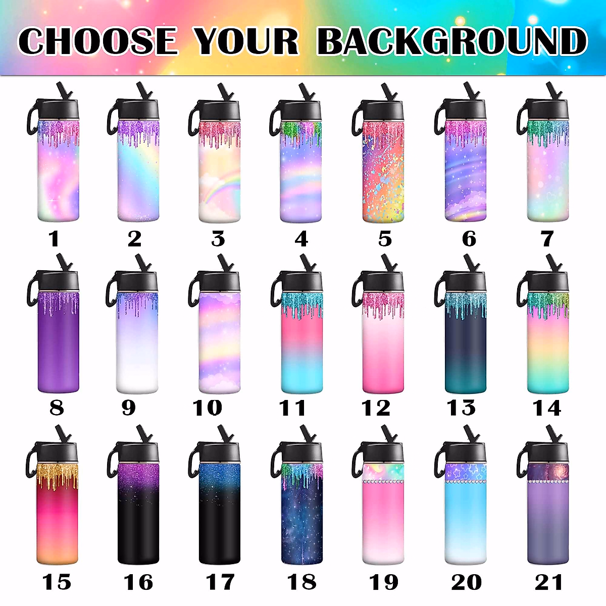 MyPupSocks Personalized Insulated Water Bottle Custom Kids Glitter Water Bottle with Name Water Bottle Custom Gift for Girl Back to School