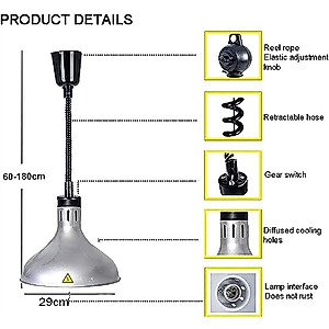 LINKANRUO Heating Lamp 2 Pack - Buffet Retractable Heat Lamp for Parties, Catering and Food Service - Keep Food Warm with Food Heat Lamp, Ideal Restaurant Supplies Lamps(A)