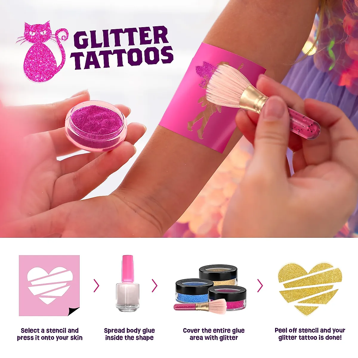 Temporary Shimmery Tattoo Studio Kit for Kids - Glitter & Metallic Fake Tattoos for Girls - Easter Birthday Gift Ideas for Girl - Craft Kits Toys for Ages 6, 7, 8, 9, 10, 11 Year Old - Cool Gifts