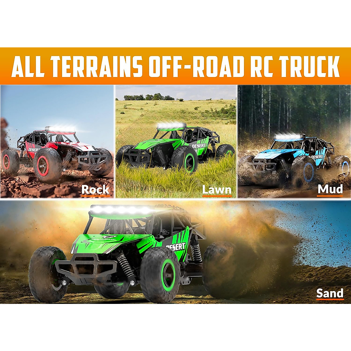 RACENT Remote Control Car, 2.4Ghz High Speed 20KPH RC Cars for Boys, 1:16 Scale All Terrain Monster Truck Off Road RC Truck (Green and Blue)