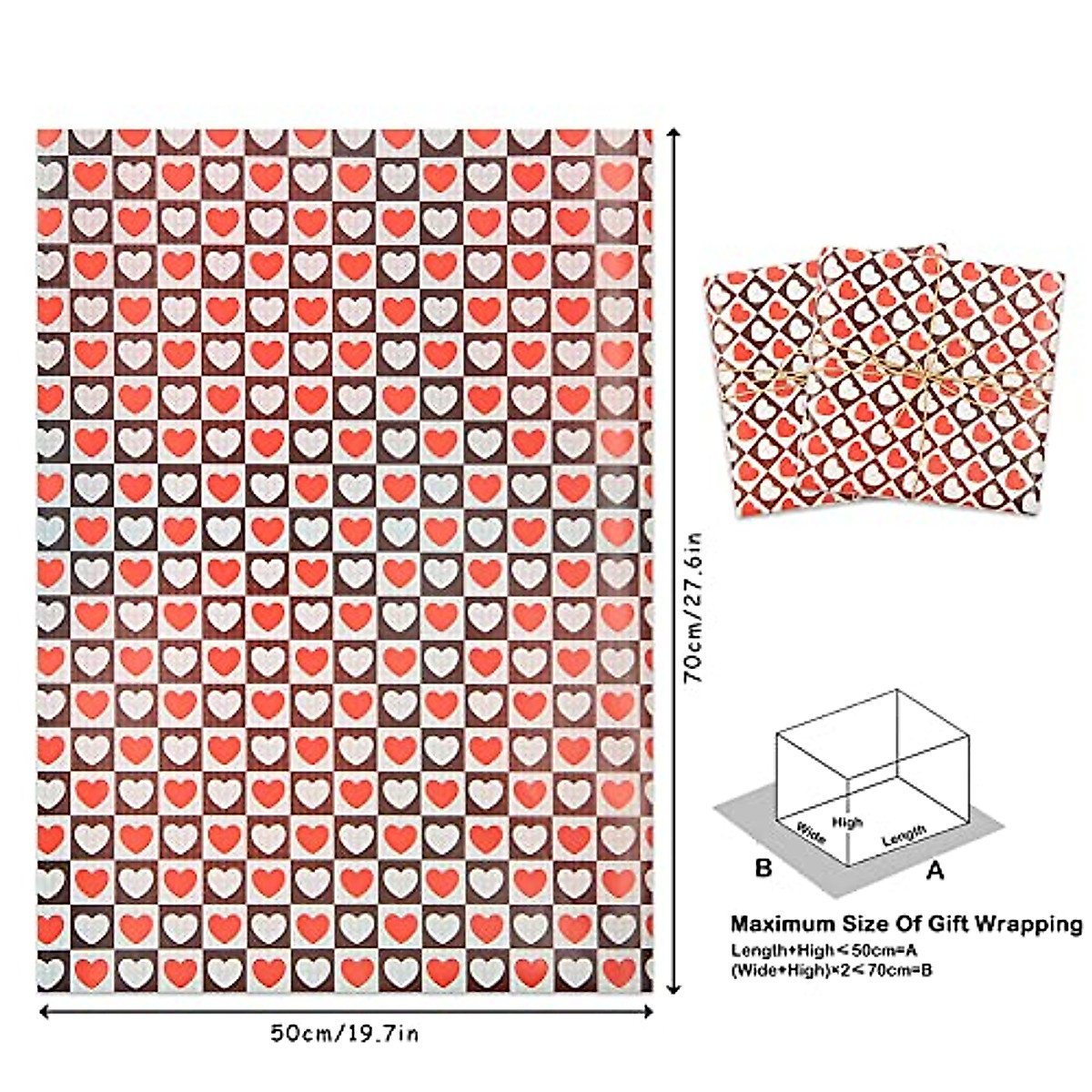 Father's Day Wrapping Paper,6 Folded Sheets Red Heart Plaid Love Heart Gift Wrapping Paper Wife Mother Couple Female Girl Gift Wrap Paper Wedding Anniversary Birthday Valentine's Day,20 x 28 inches