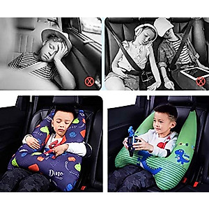 Kids Car Pillow with Head and Neck Support | Adjustable with Seatbelt | Soft and Snug Car Headrest Pillow | Best for Children When Traveling - Black Suede