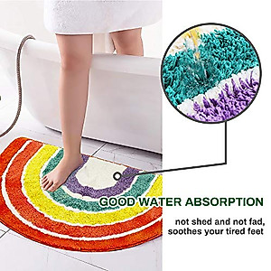 Bathroom Rugs, Jhua Half Round Area Rug Rainbow Indoor Floor Mat, Non Slip Half Circle Rug Fluffy Carpet, Soft Fuzzy Shaggy Throw Rugs for Living Room Bedroom Bathroom Kitchen Home Decor (31.5x19.7in)